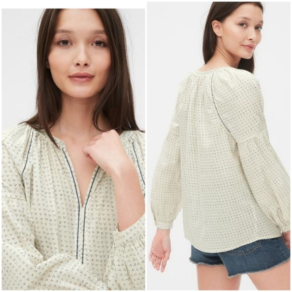 GAP | Tops | Nwt Gap Navy Cream Peasant Blouse M | Poshmark